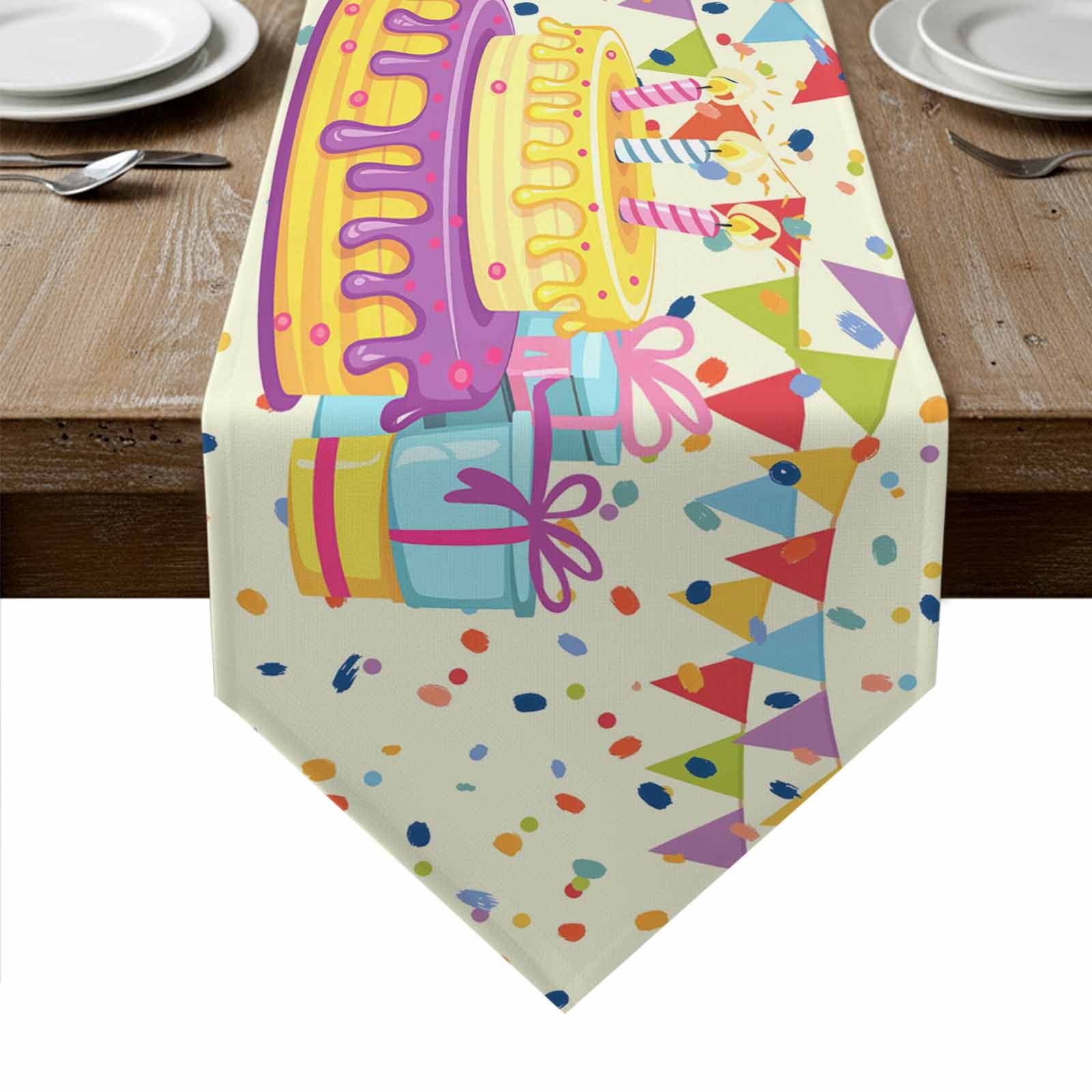 Happy Birthday Table Runner Linen Burlap Table Runner 72 Inches Long ...