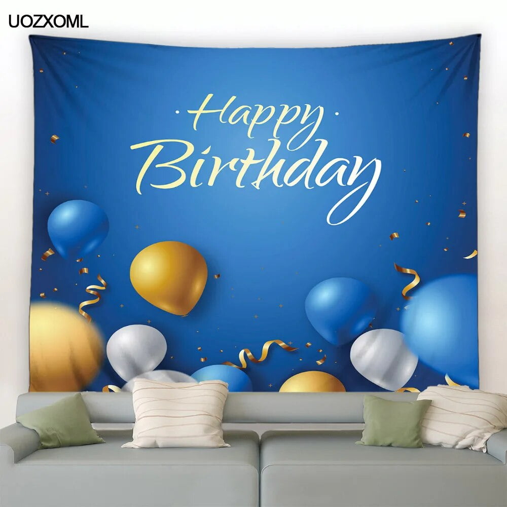 Happy Birthday Tapestry Gold Red Rose Flowers Balloon Star Creative ...