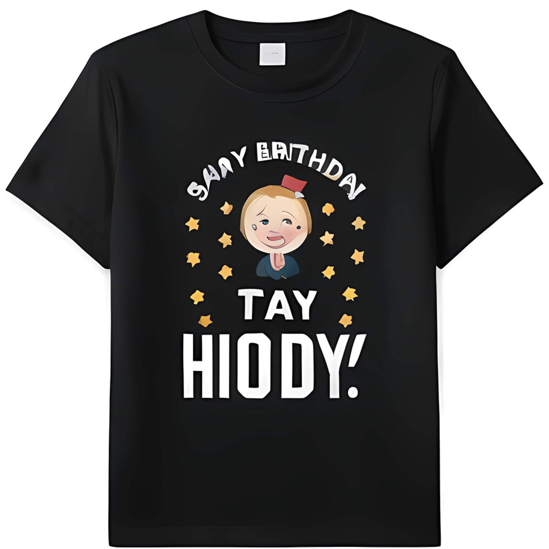Happy Birthday Tay Hiody Black T-Shirt with Cartoon Face & Stars ...