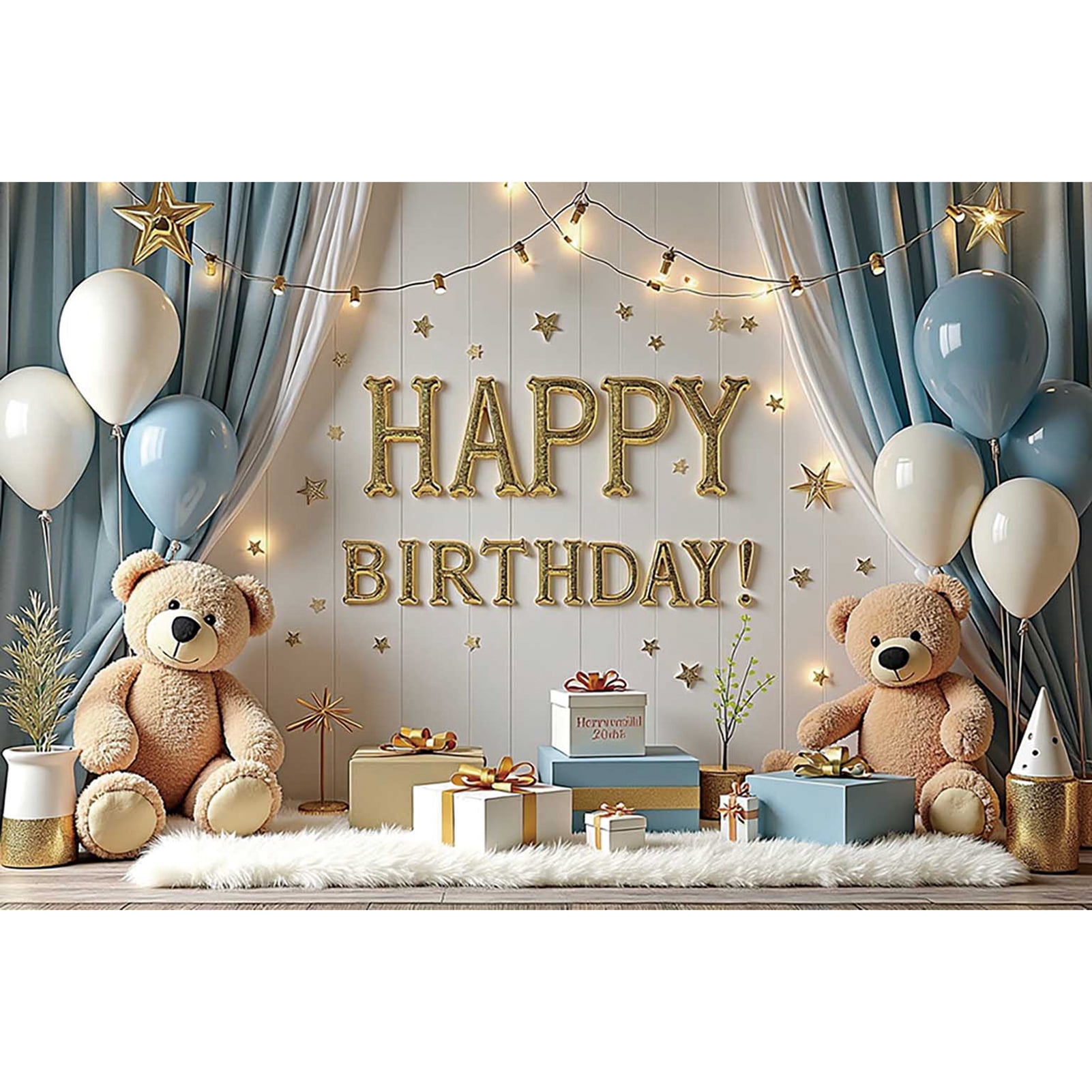 Happy Birthday Teddy Bear Backdrop Boy's Party Balloon ration Photoz ...