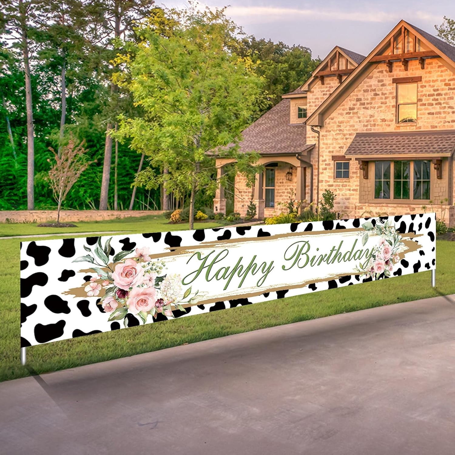 Happy Birthday Theme Banner Black and White Cow Banner Photo Yard Sign ...