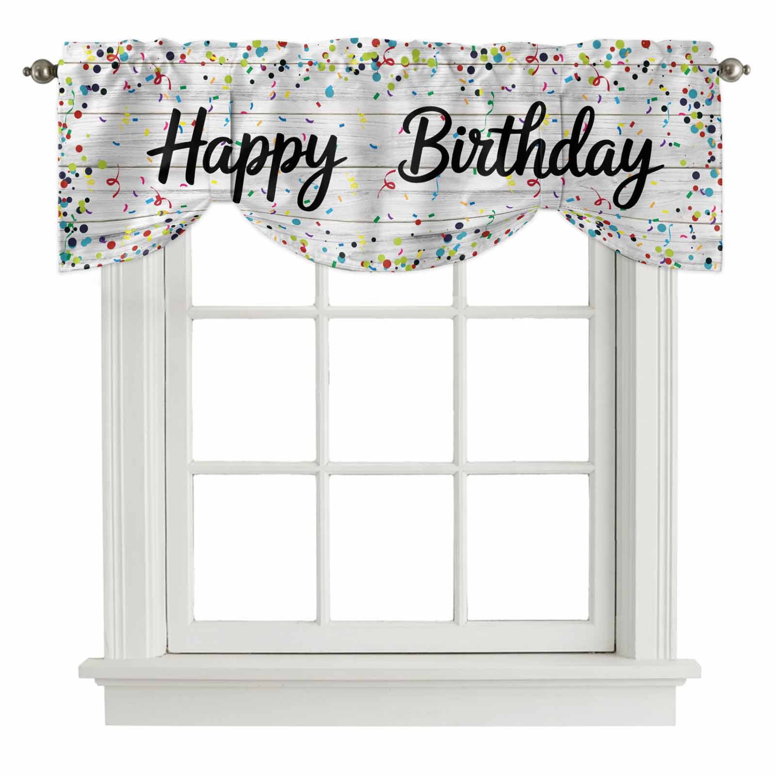 Happy Birthday Tie Up Valance Curtains Color Ribbon Polka Dot White ...