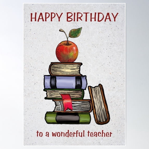 Happy Birthday To Wonderful Teacher With Books And Apple Digital Art ...