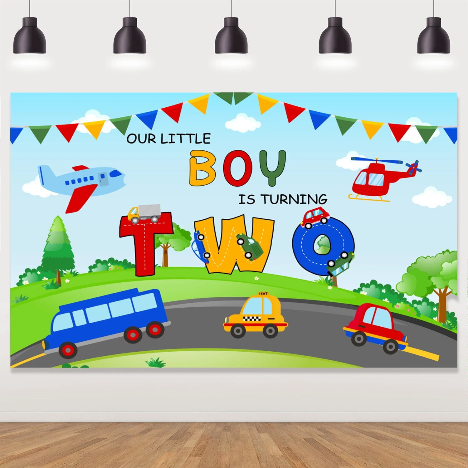 Happy Birthday Transportation Backdrop Banner, Automobile Train ...