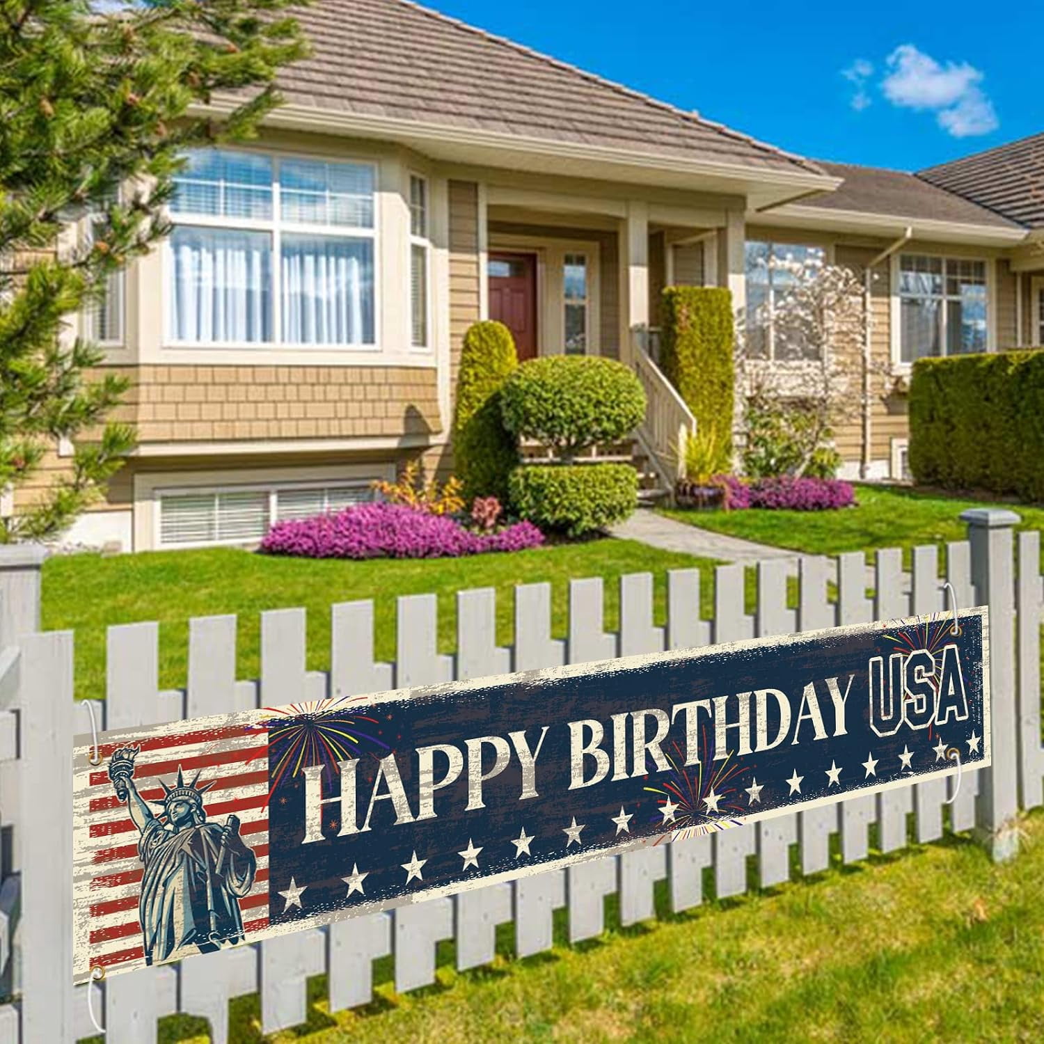 Happy Birthday USA Banner Yard Sign Independence Day Backdrop 4th of ...