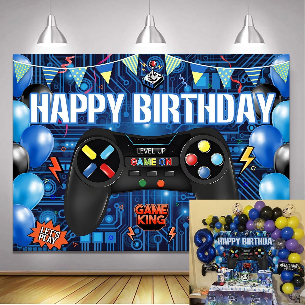 Happy Birthday Video Game Photography Backdrop Blue Level Up Gaming ...