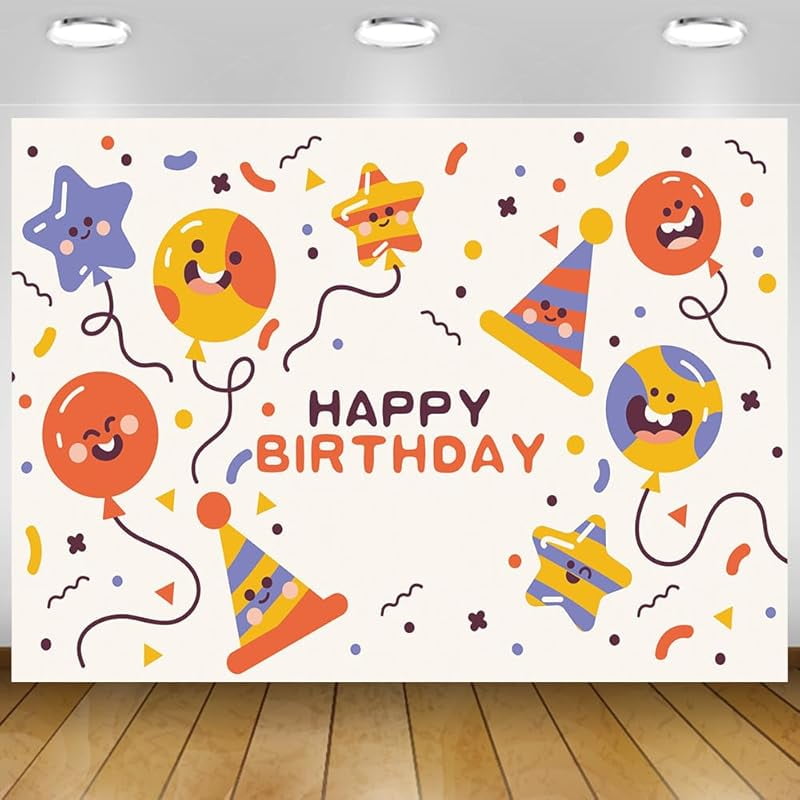 Happy Birthday Wall Background for Children Stars and Balloon Birthday ...