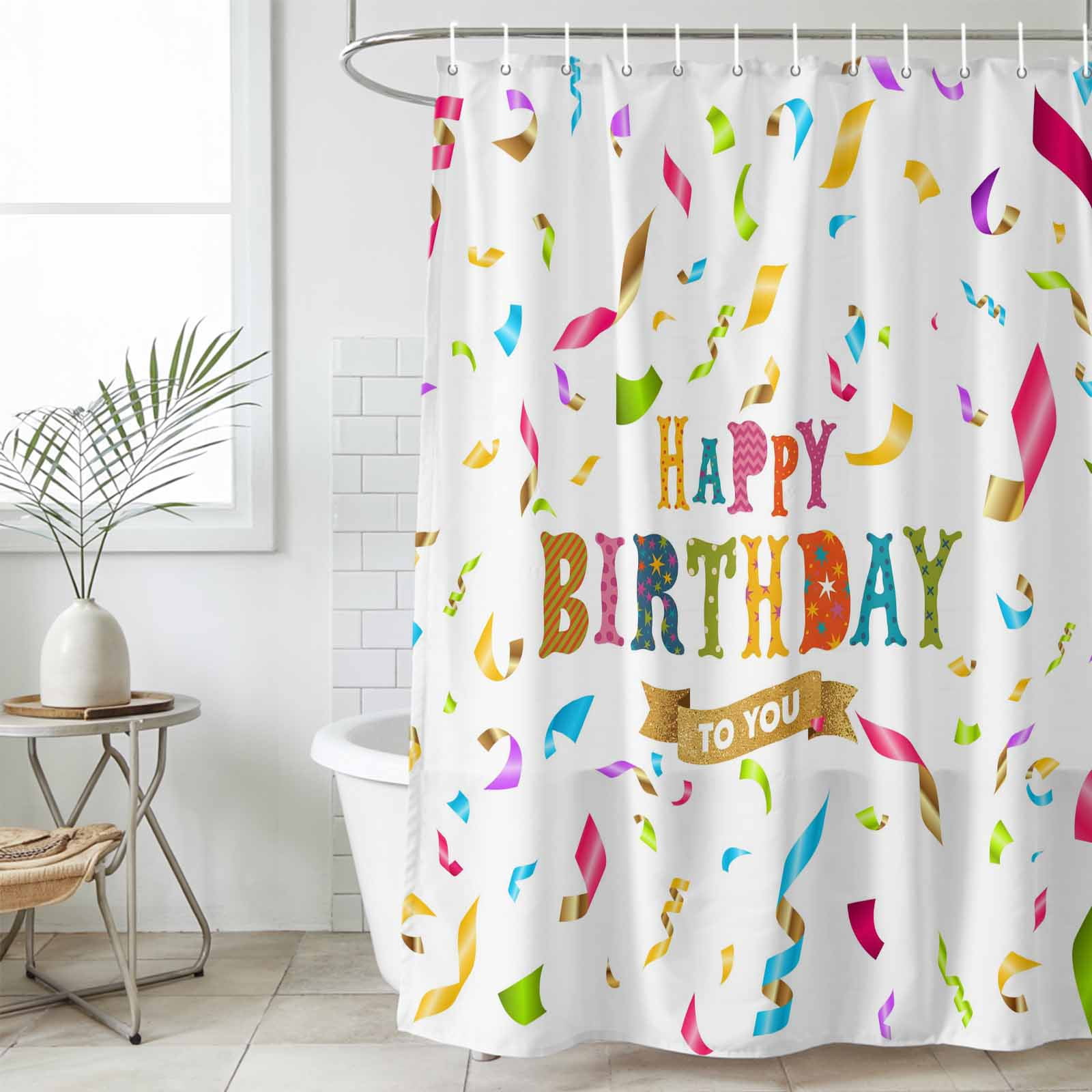 Happy Birthday Waterproof Fabric Shower Curtain, Colorful Words ...
