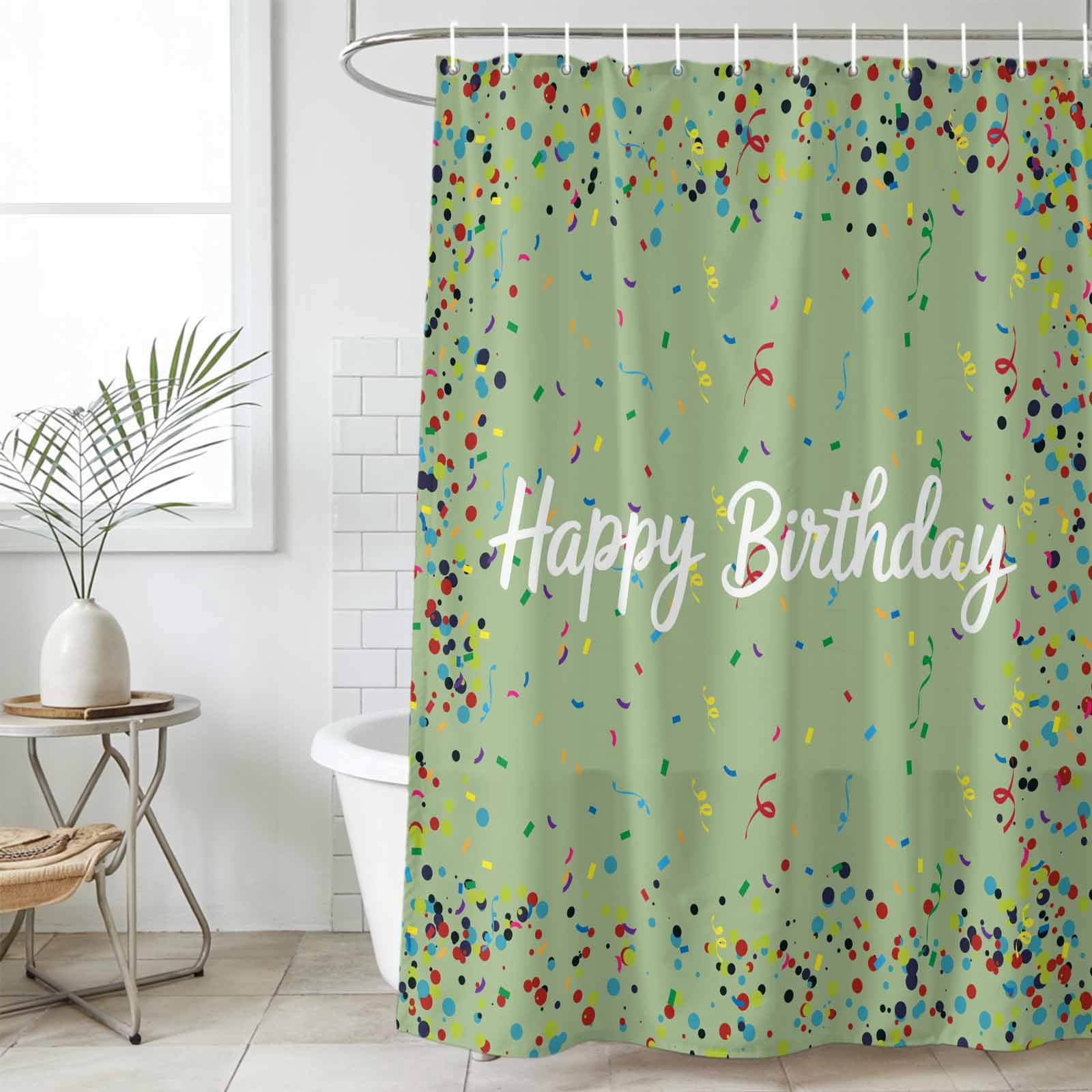 Happy Birthday Waterproof Fabric Shower Curtain,Sage Green Modern ...