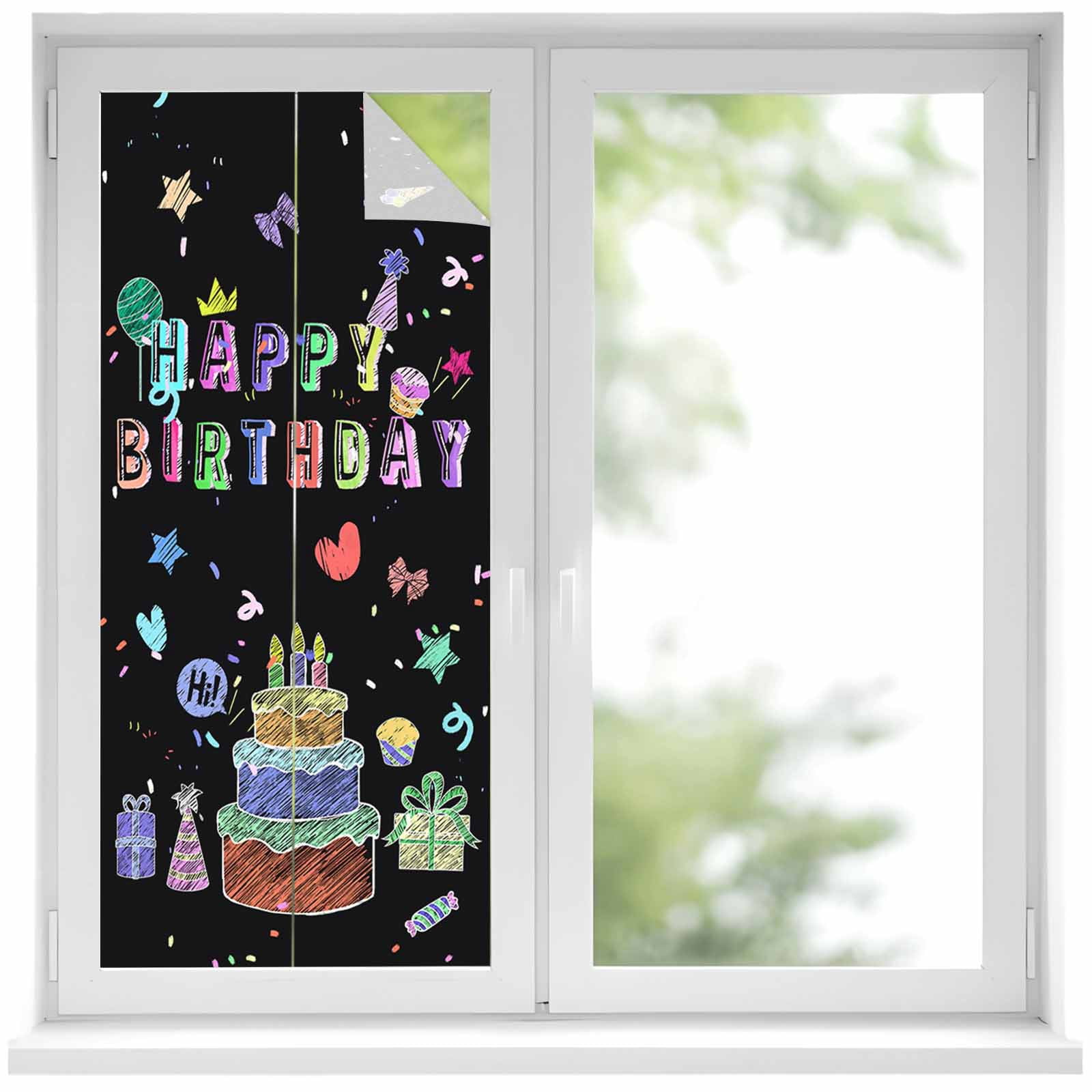 Happy Birthday Window Privacy Film, Birthday Gifts Cake Balloons Black ...