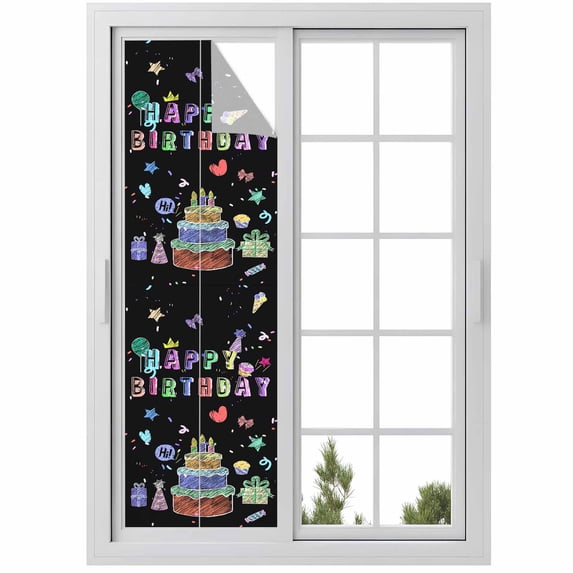 Happy Birthday Window Privacy Film, Birthday Gifts Cake Balloons Black ...
