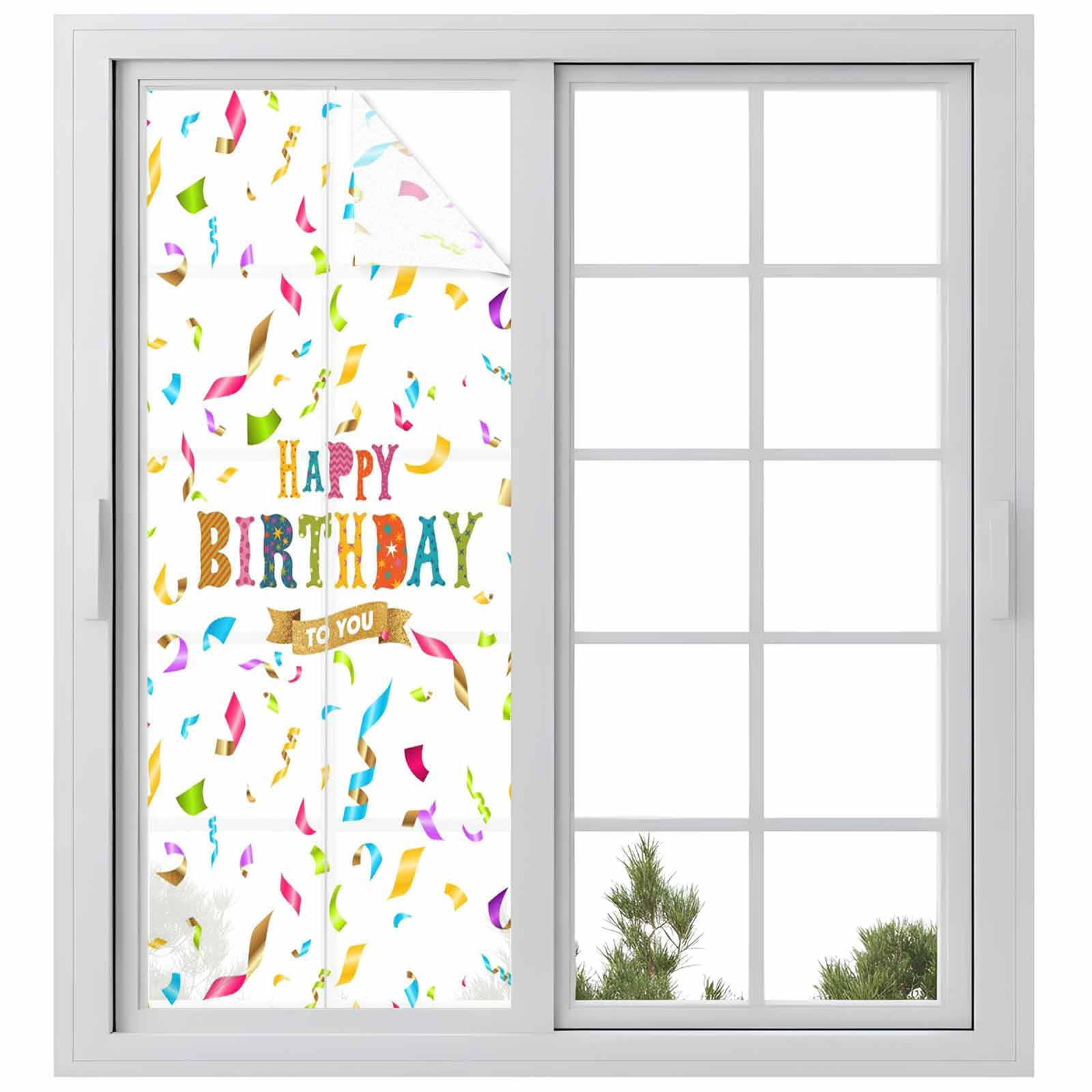 Happy Birthday Window Privacy Film, Colorful Words Static Cling UV Sun ...