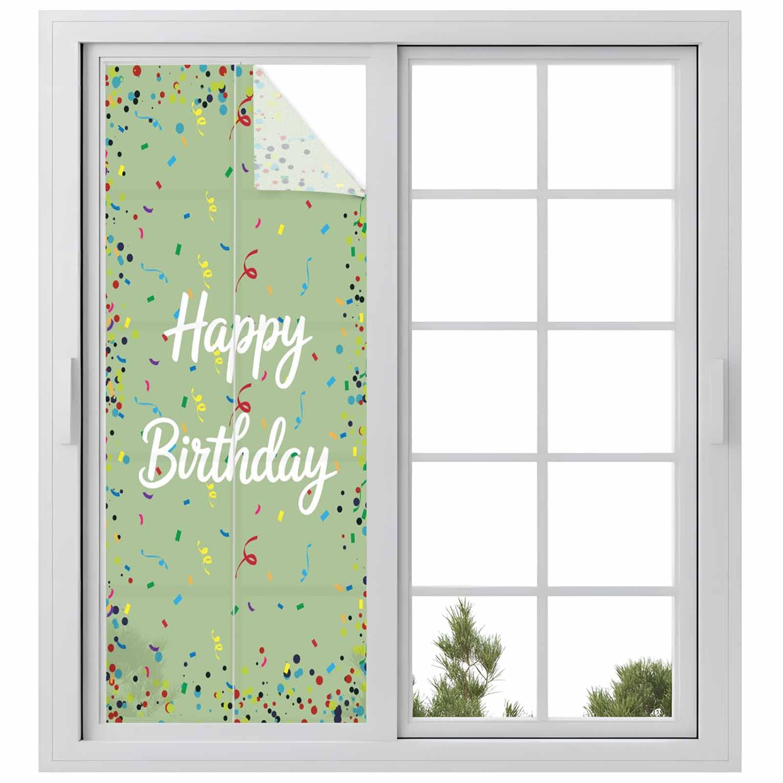 Happy Birthday Window Privacy Film, Sage Green Modern Abstract Art ...