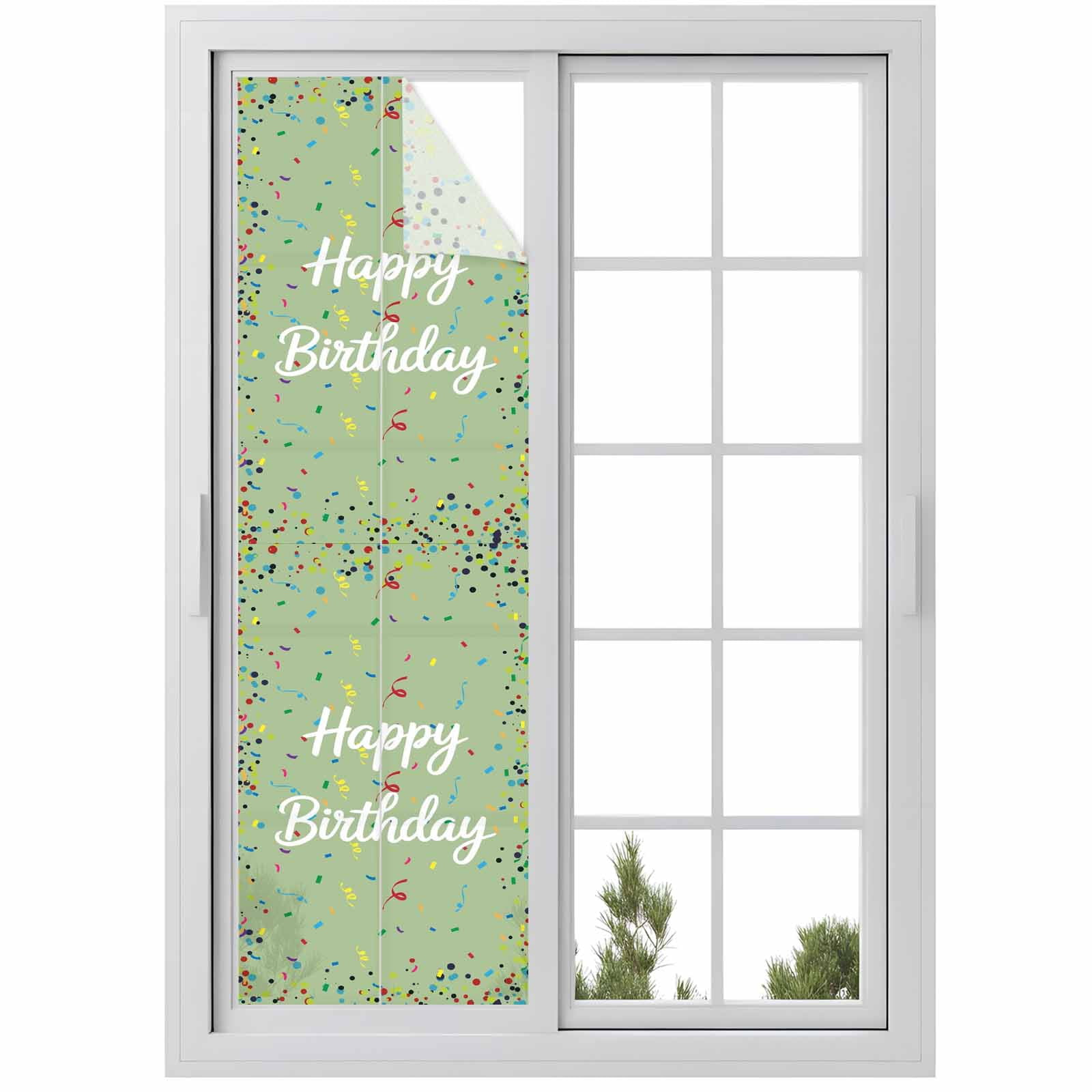 Happy Birthday Window Privacy Film, Sage Green Modern Abstract Art ...