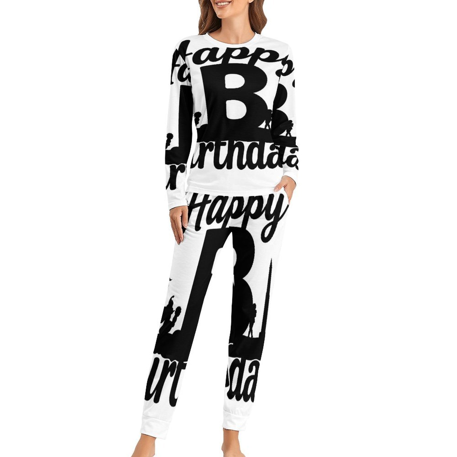 Happy Birthday Wishes Pajamas Woman Long Sleeves Cute Pajama Sets Two ...