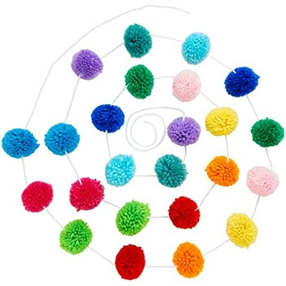 Happy Birthday Wool Pom Pom Garland - 10 ft, 24 Balls, Multi-Color ...