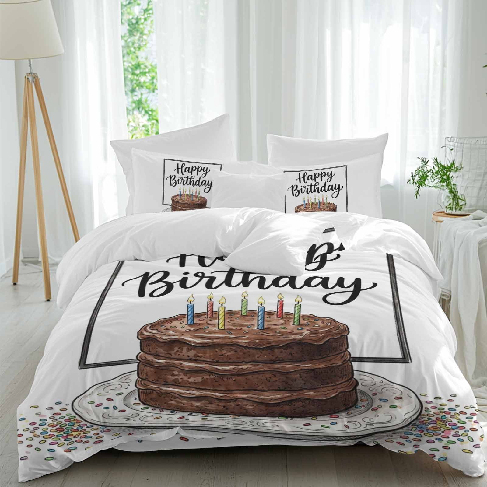 Happy Birthday Words Full Size Bed Set,Brown Cake Colorful Candles ...