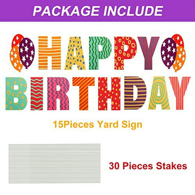 Happy Birthday Yard Signs，Birthday Party Yard Signs with 30 Stakes,15 ...