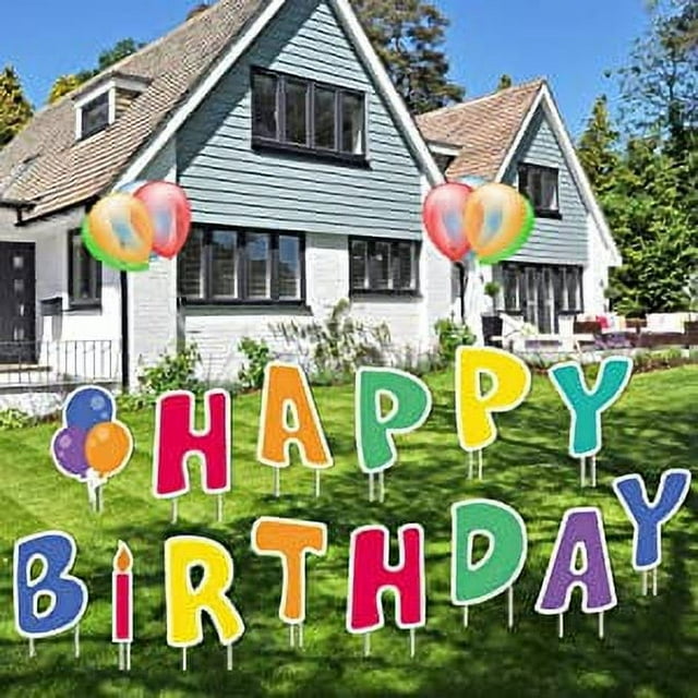 Happy Birthday Yard Signs with Stakes - 14pc Outdoor Decor for Kids ...