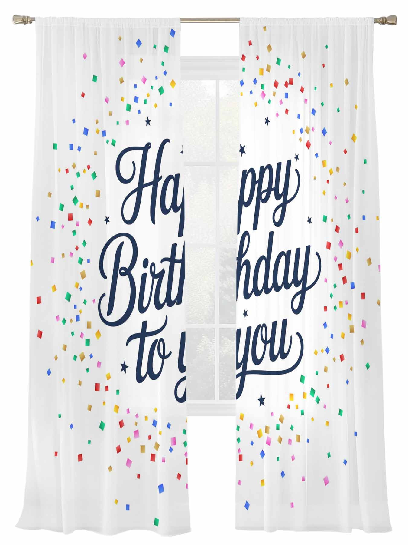 Happy Birthday to You Sheer Curtains 108 Inch Long 2 Panels, Art Ribbon ...