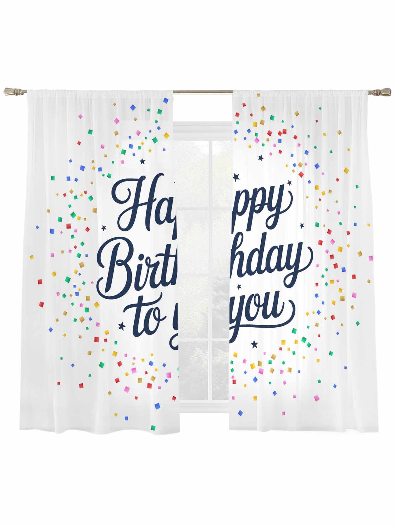 Happy Birthday to You Sheer Curtains 63 Inch Length 2 Panels Set, Semi ...