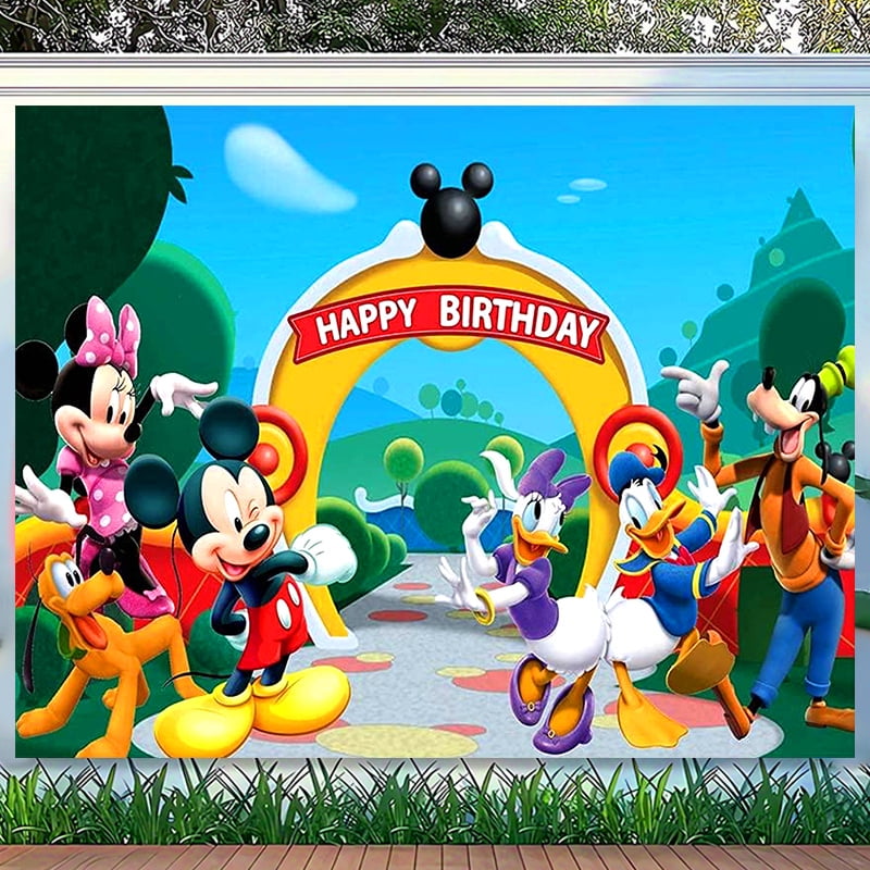 Happy Birthday banners with Mickey Mouse, Minnie, Donald Duck Party ...