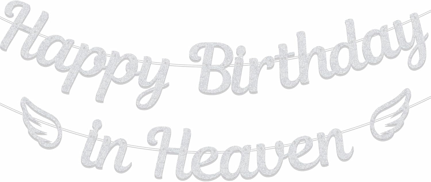 Happy Birthday in Heaven Banner - Heavenly Birthday Decorations - Angel ...