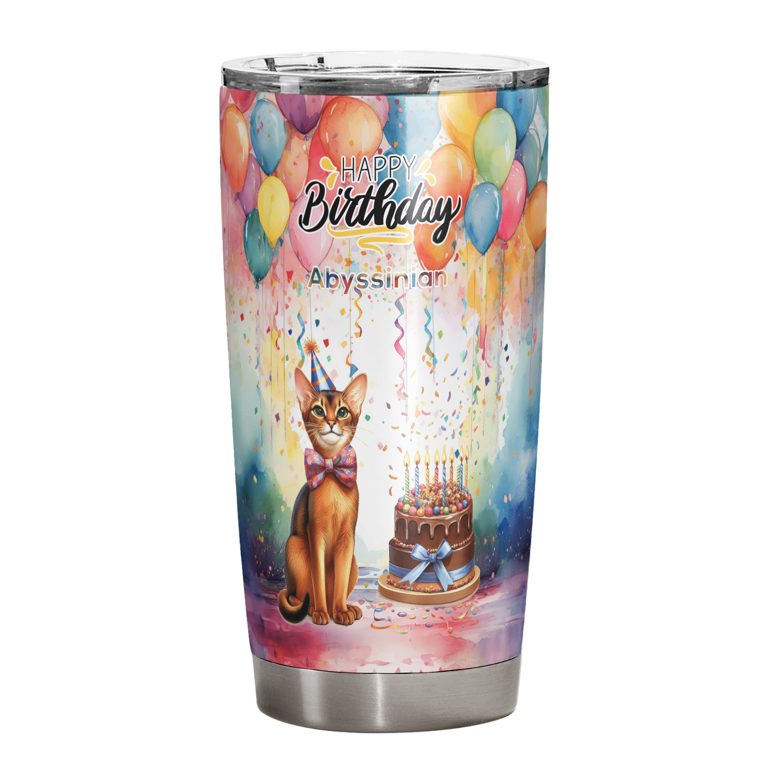 Happy Birthday to Abyssinian Kitten Party Balloons Cake 20oz Stainless ...