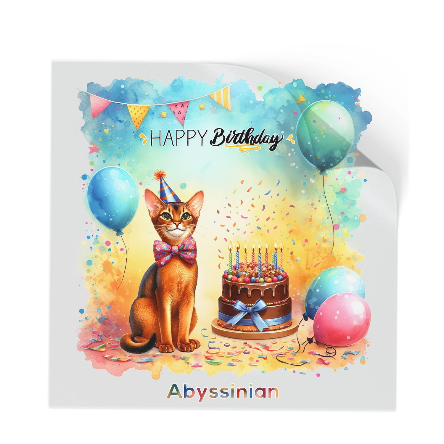 Happy Birthday to Abyssinian Kitten Party Balloons Cake Cutout Transfer ...