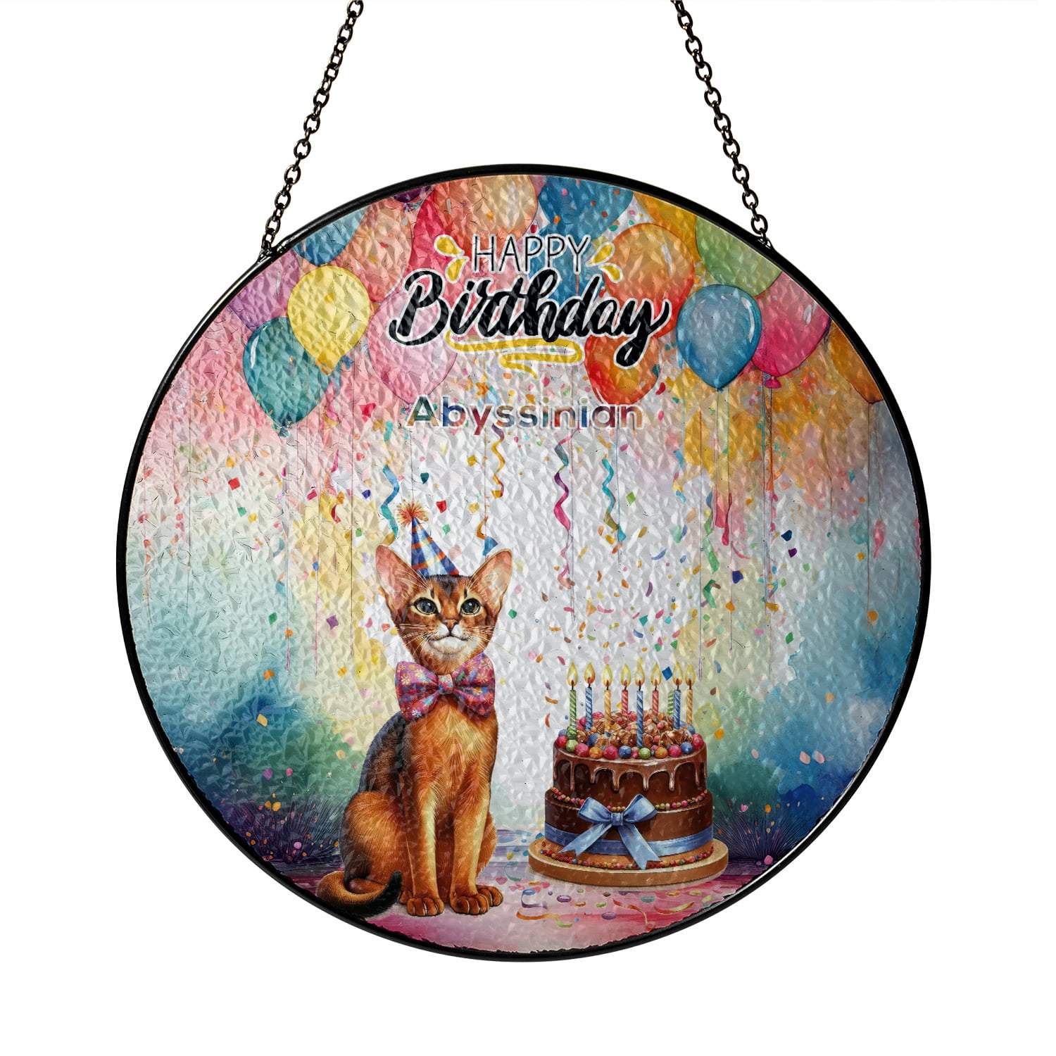 Happy Birthday to Abyssinian Kitten Party Balloons Cake Stained Glass ...