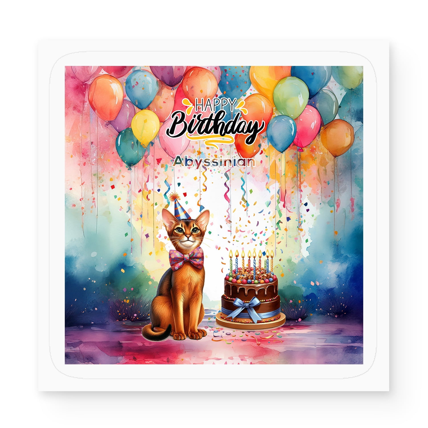 Happy Birthday to Abyssinian Kitten Party Balloons Cake Vinyl Sticker ...