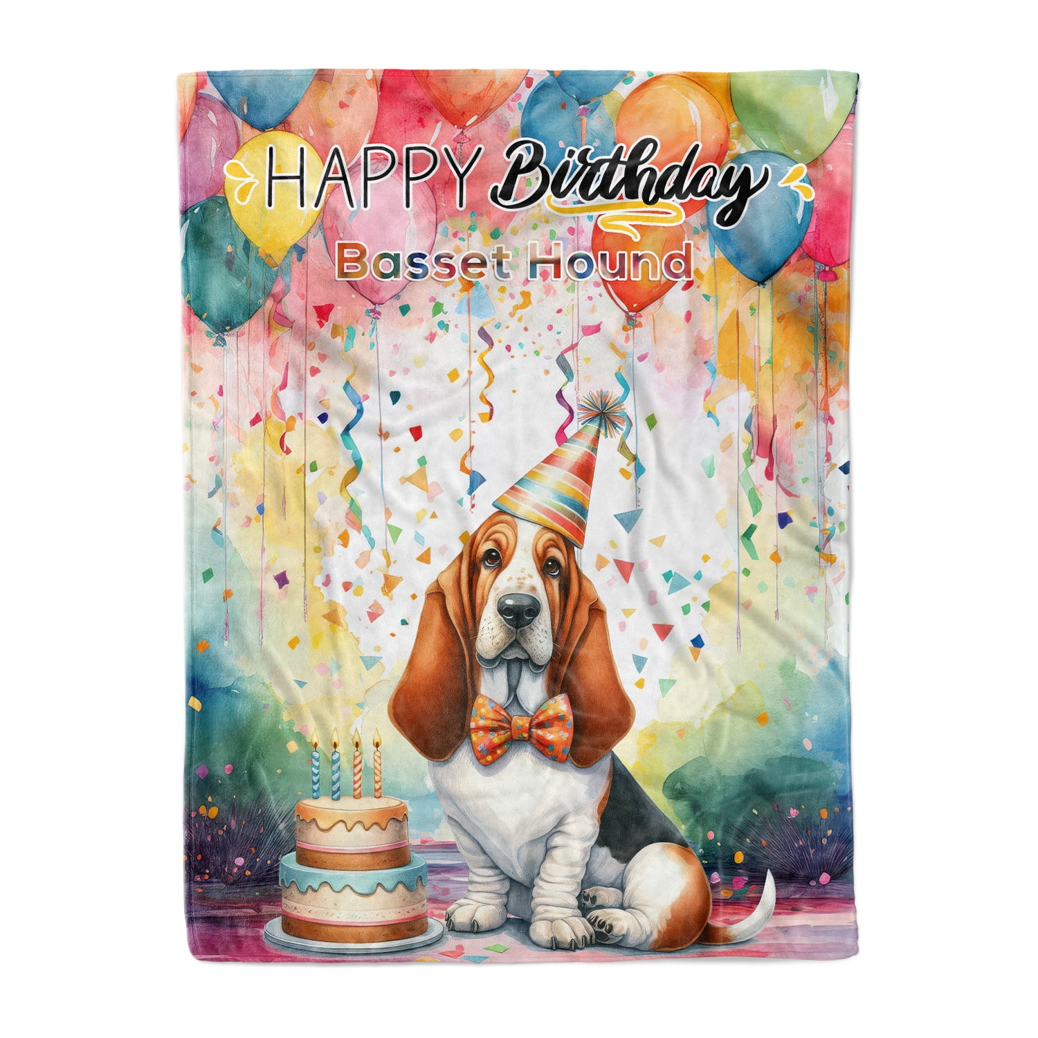 Happy Birthday to Basset Hound Kitten Party Balloons Cake Cozy Fleece ...