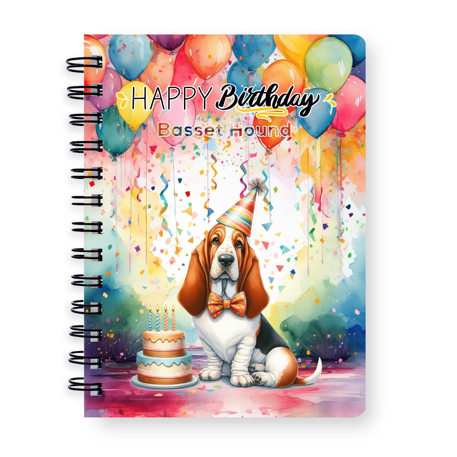 Happy Birthday to Basset Hound Kitten Party Balloons Cake Spiral Bound ...