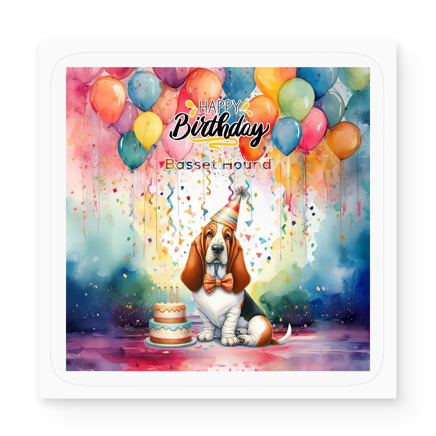 Happy Birthday to Basset Hound Kitten Party Balloons Cake Vinyl Sticker ...