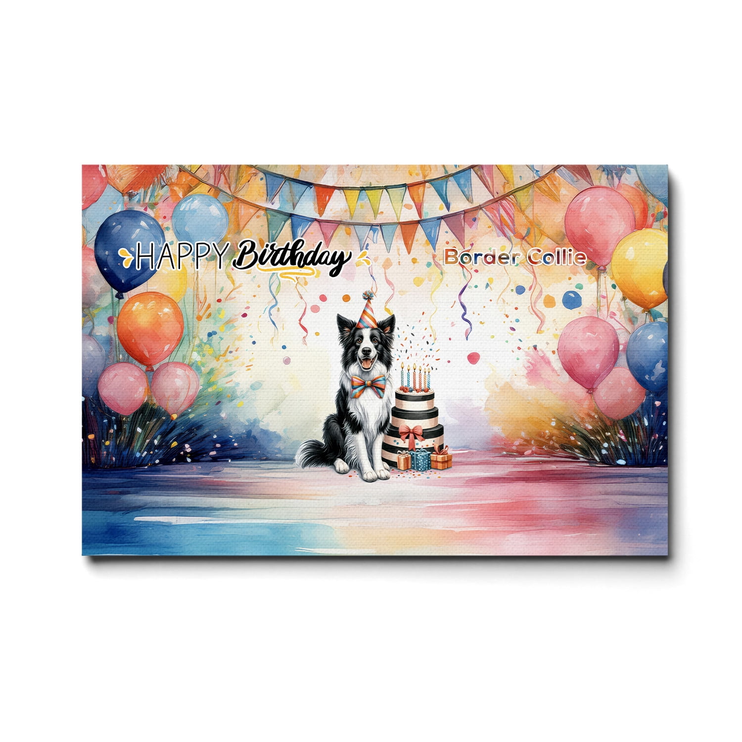 Happy Birthday to Border Collie Kitten Party Balloons Cake Horizontal ...