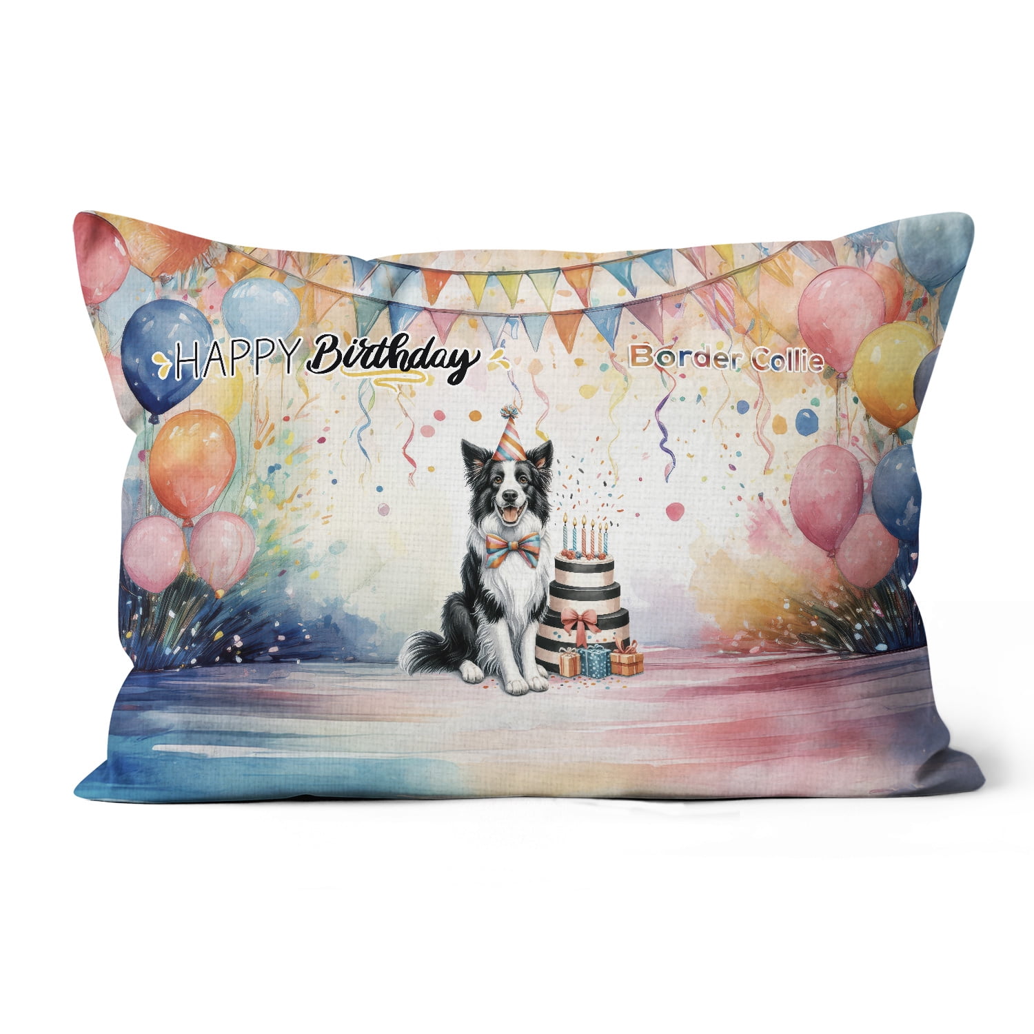 Happy Birthday to Border Collie Kitten Party Balloons Cake Pillow ...