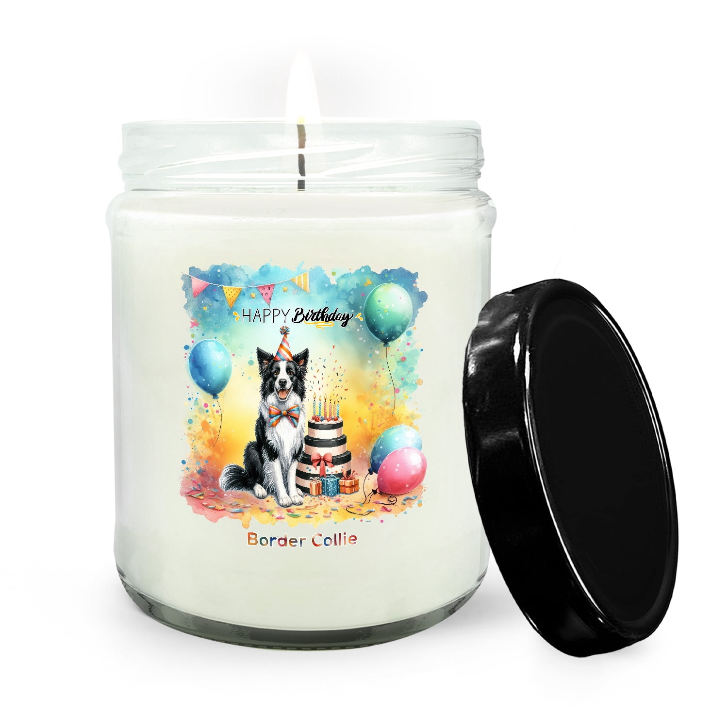 Happy Birthday to Border Collie Kitten Party Balloons Cake Soy Wax ...