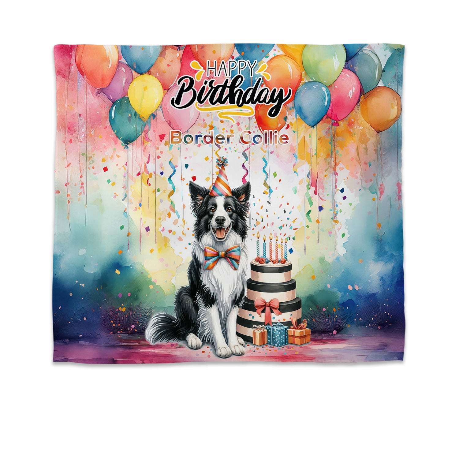 Happy Birthday to Border Collie Kitten Party Balloons Cake Tapestry ...
