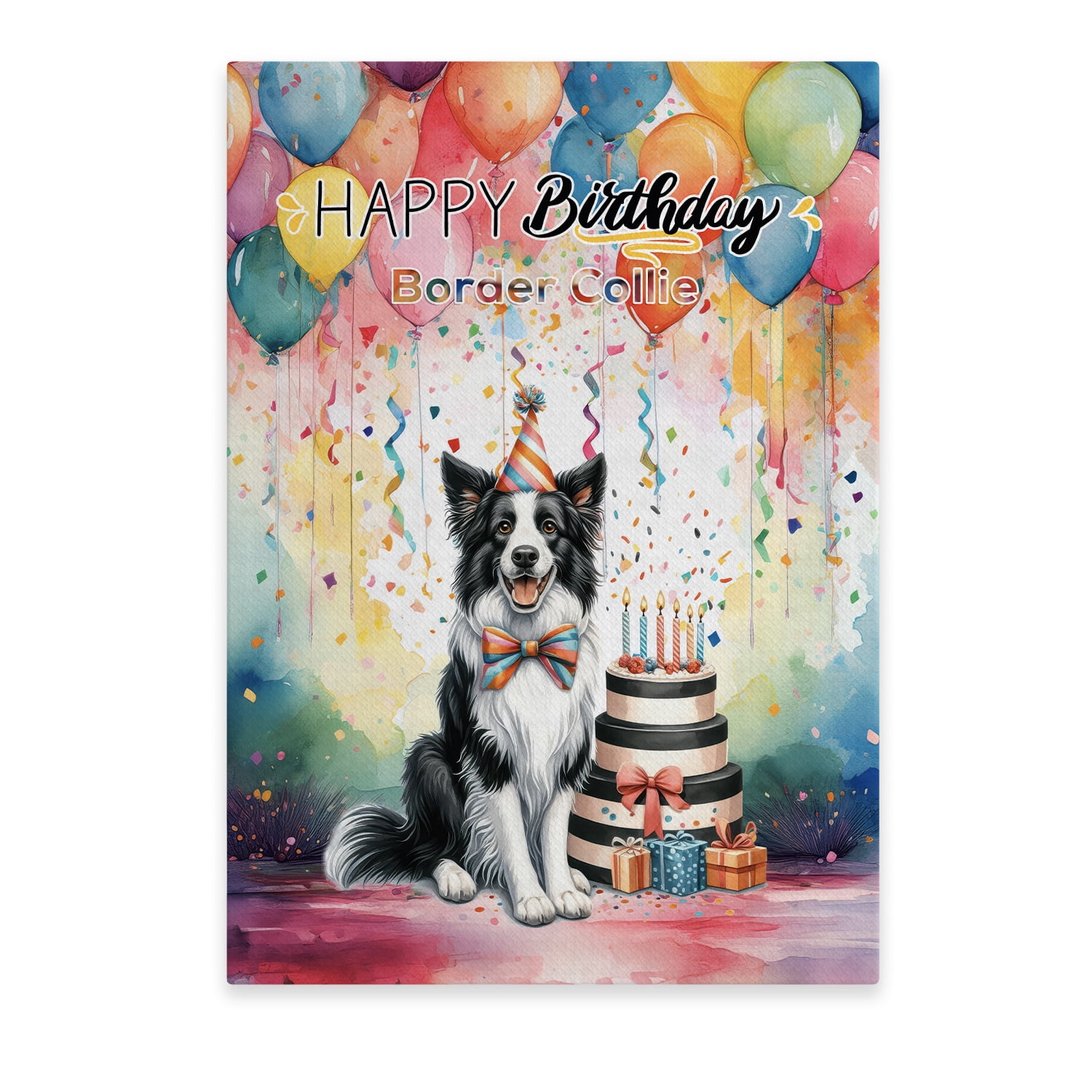Happy Birthday to Border Collie Kitten Party Balloons Cake Vertical ...