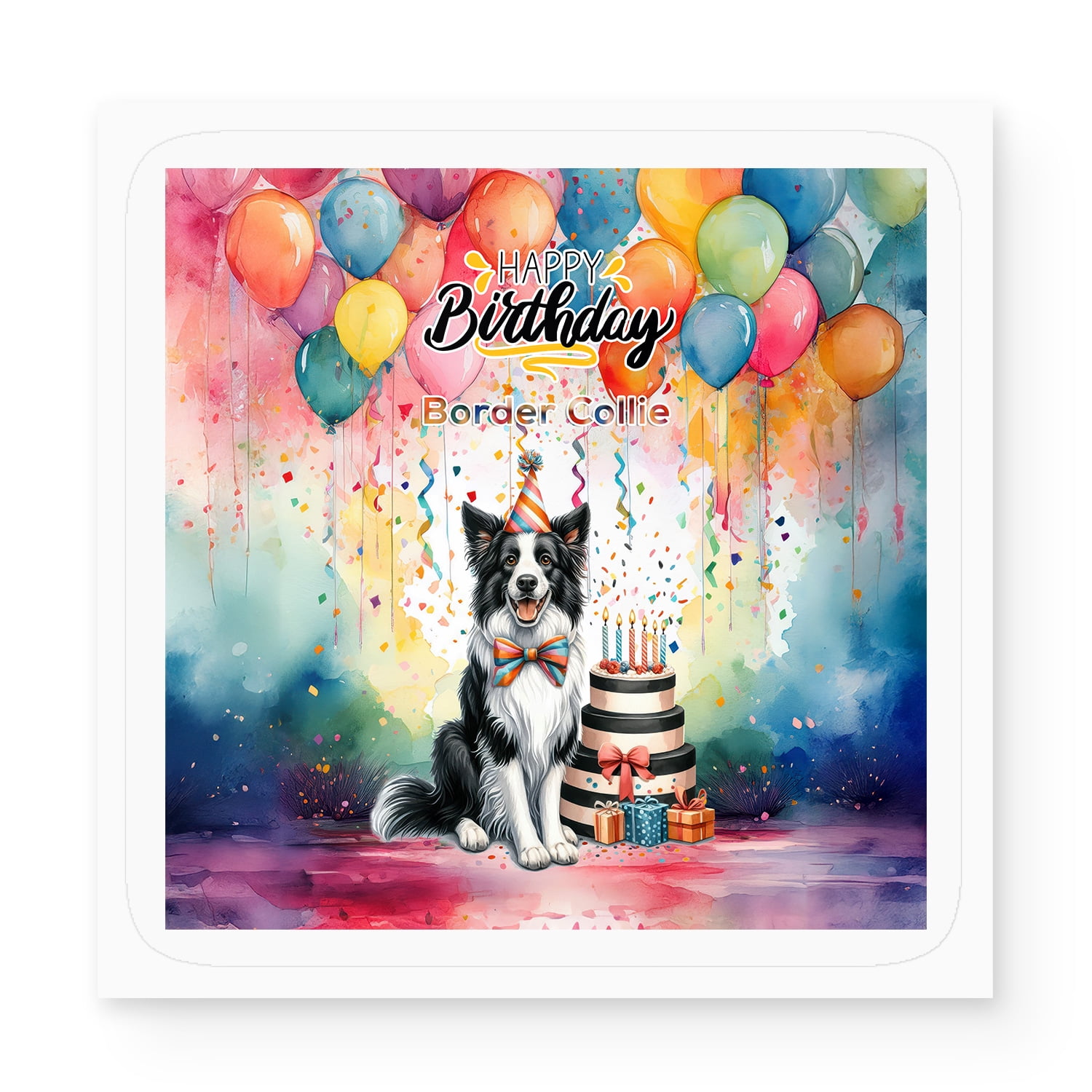 Happy Birthday to Border Collie Kitten Party Balloons Cake Vinyl ...