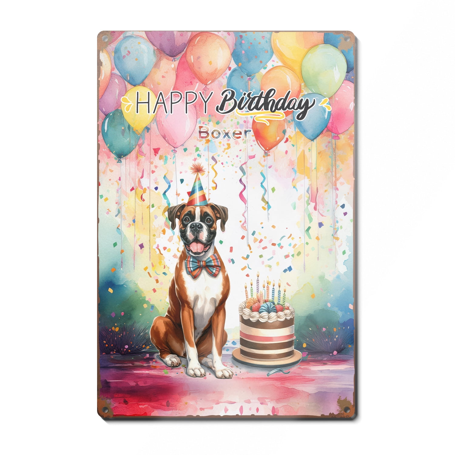 Happy Birthday to Boxer Kitten Party Balloons Cake Vertical Metal ...