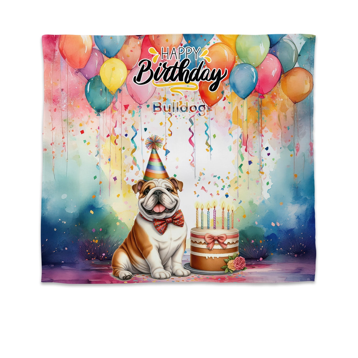 Happy Birthday to Bulldog Kitten Party Balloons Cake Tapestry Dog Lover ...