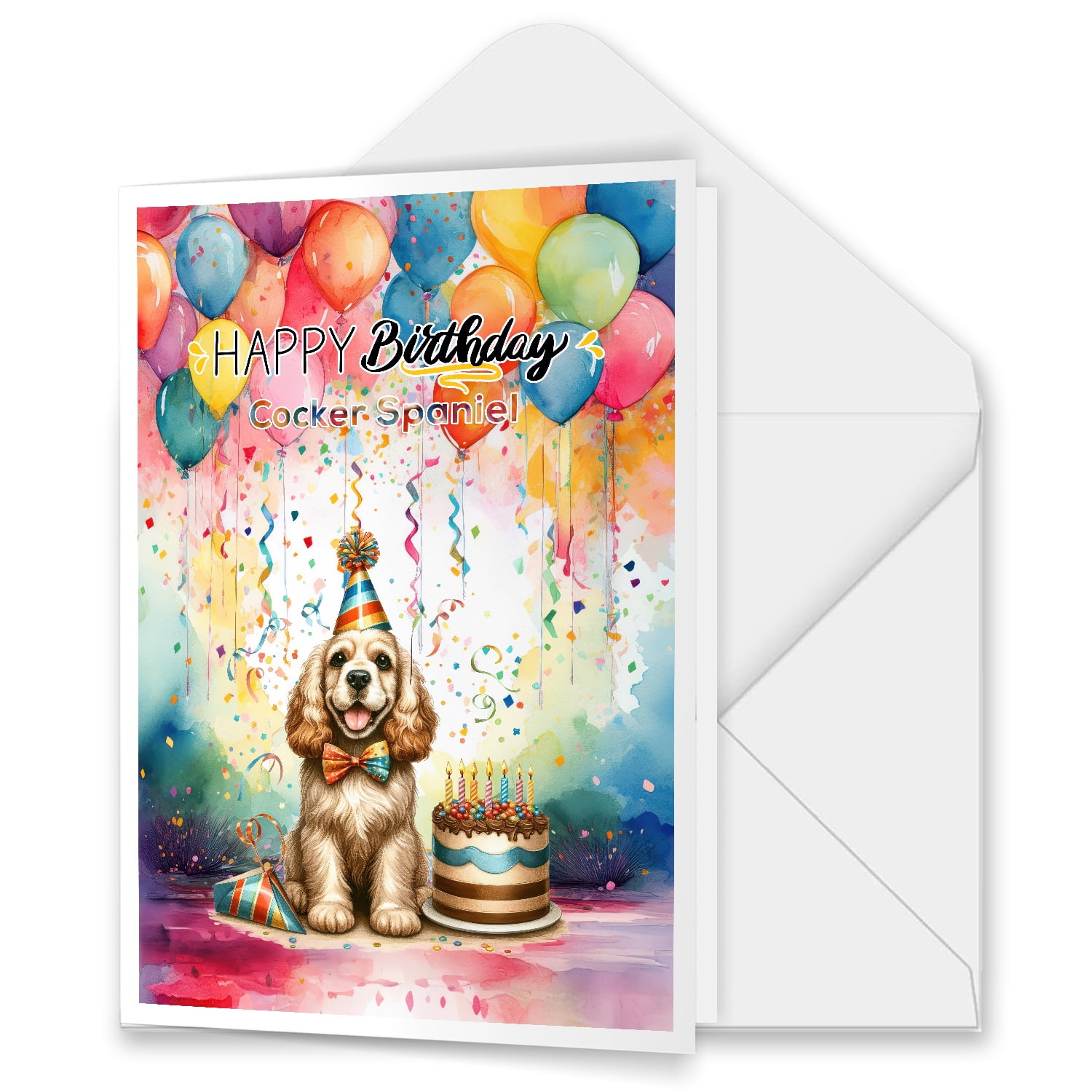 Happy Birthday to Cocker Spaniel Kitten Party Balloons Cake 5x7in ...