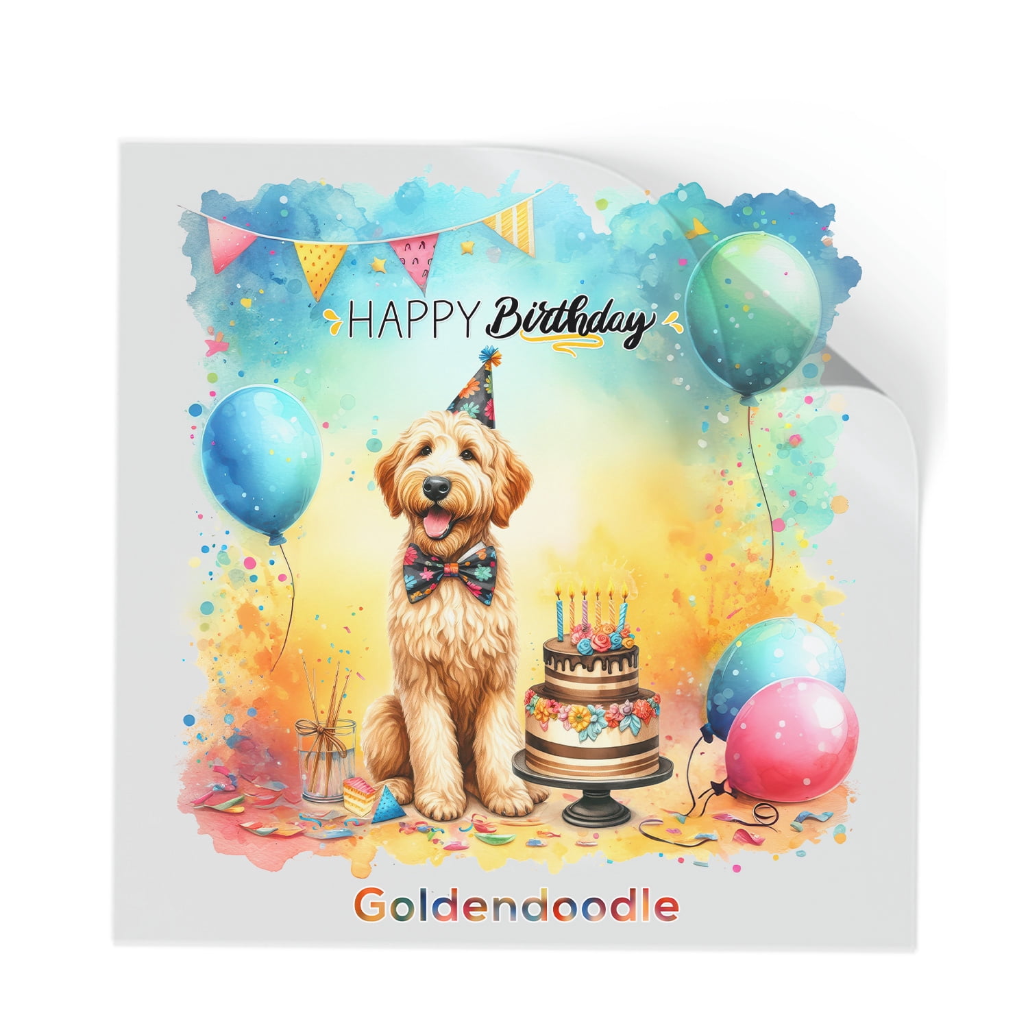 Happy Birthday to Goldendoodle Kitten Party Balloons Cake Cutout ...