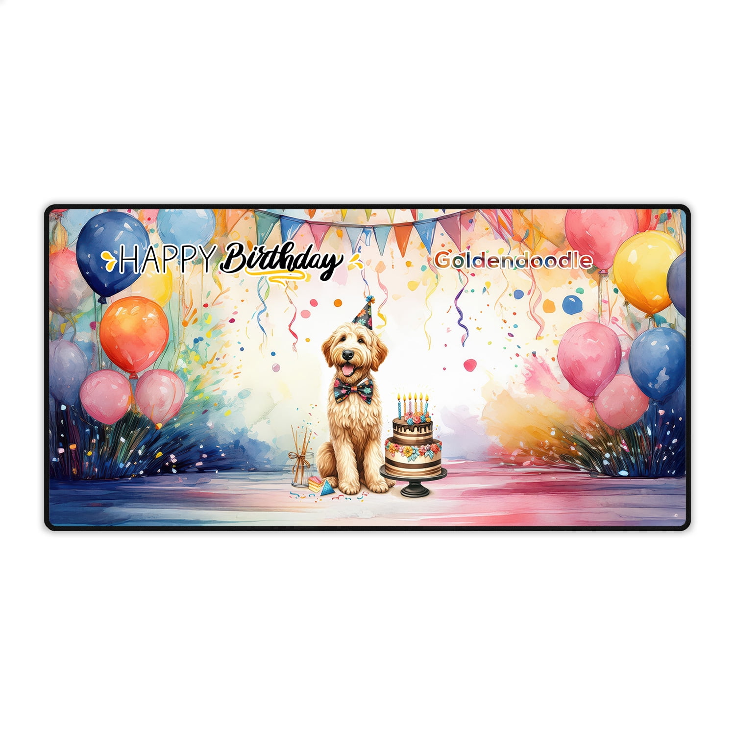 Happy Birthday to Goldendoodle Kitten Party Balloons Cake Desk Mat Full ...