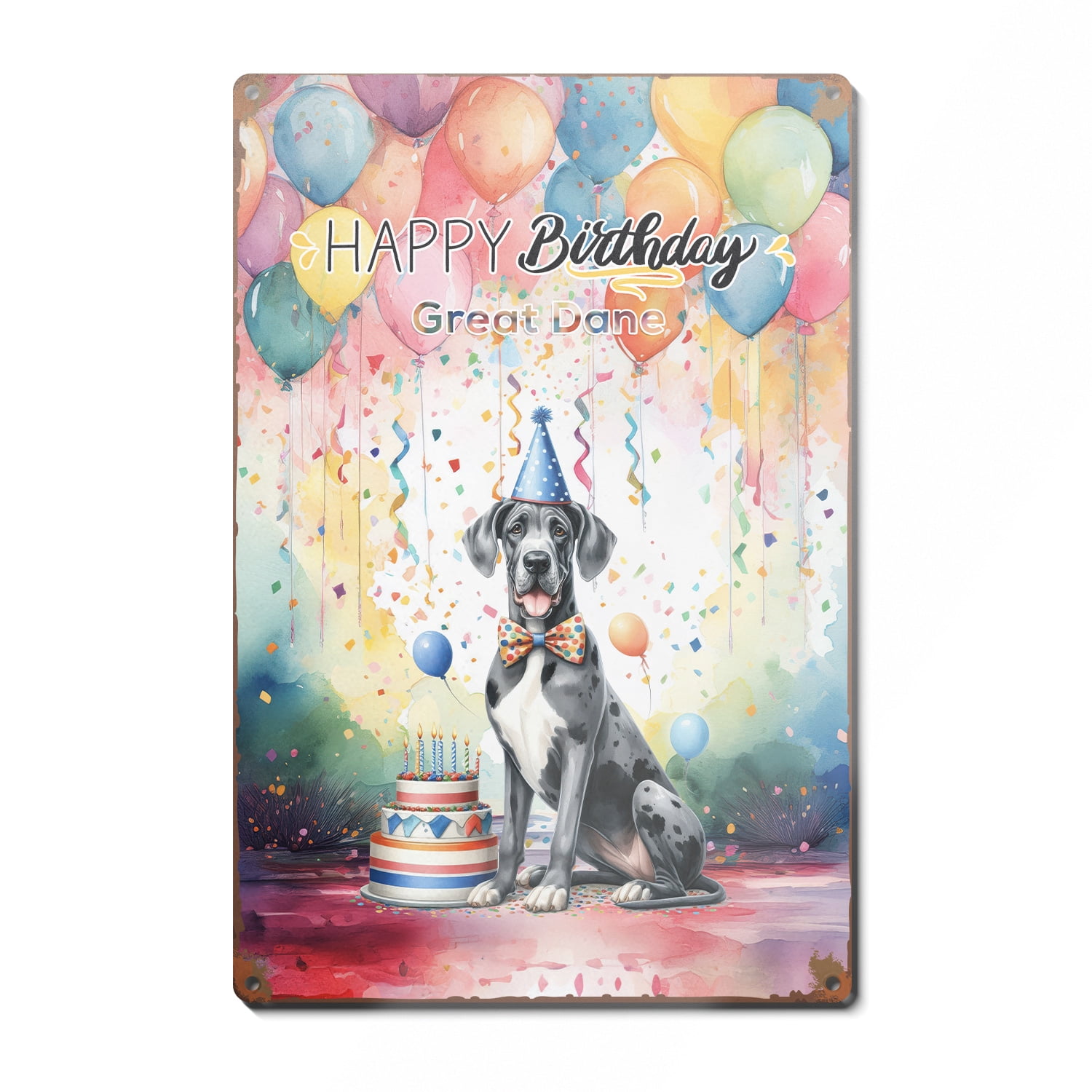 Happy Birthday to Great Dane Kitten Party Balloons Cake Vertical Metal ...