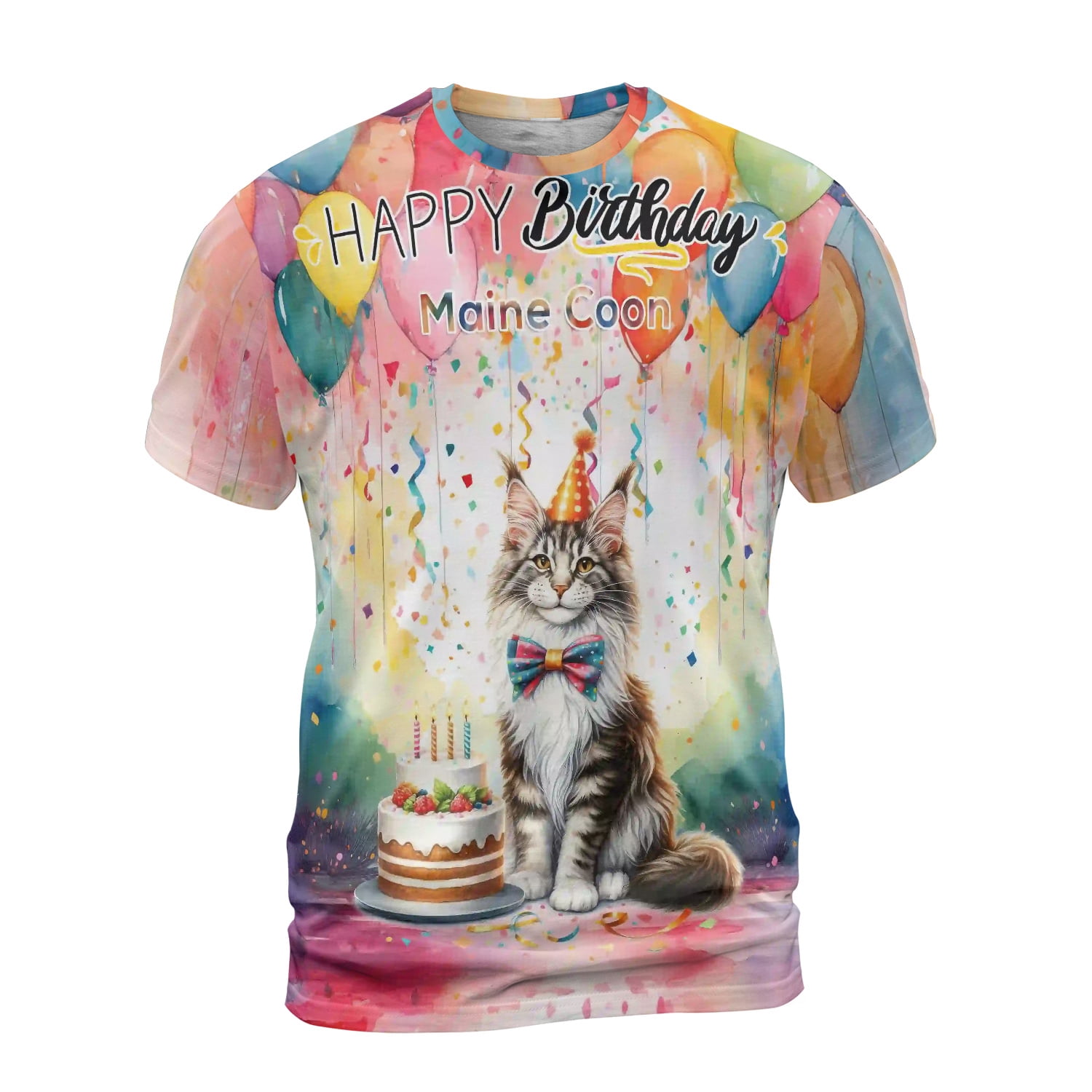 Happy Birthday to Maine Coon Kitten Party Balloons Cake All Over Print ...