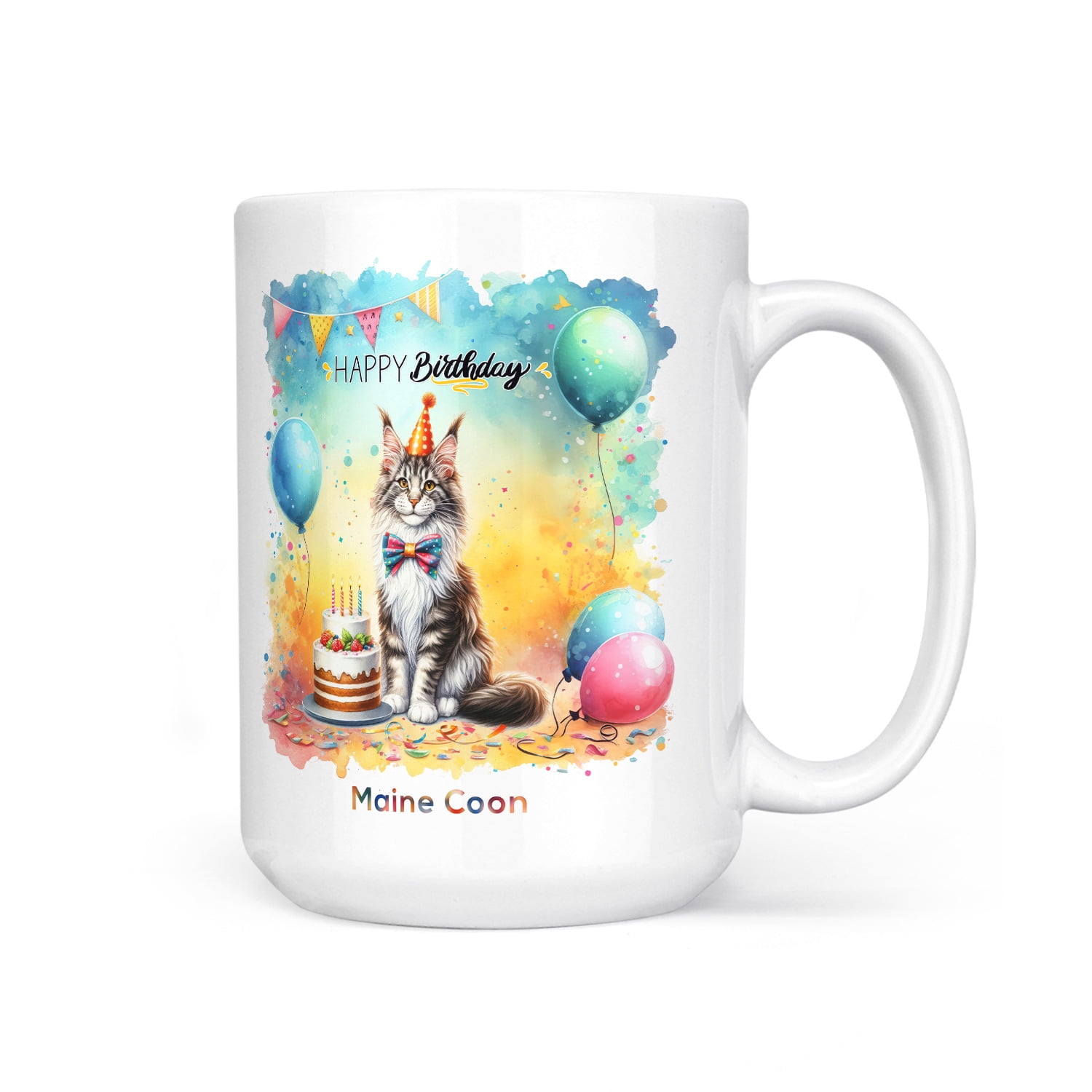 Happy Birthday to Maine Coon Kitten Party Balloons Cake Mug Cat Lover ...