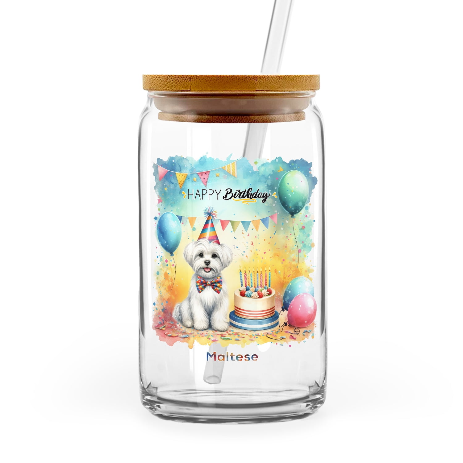 Happy Birthday to Maltese Kitten Party Balloons Cake 16oz Glass Cup Mug ...