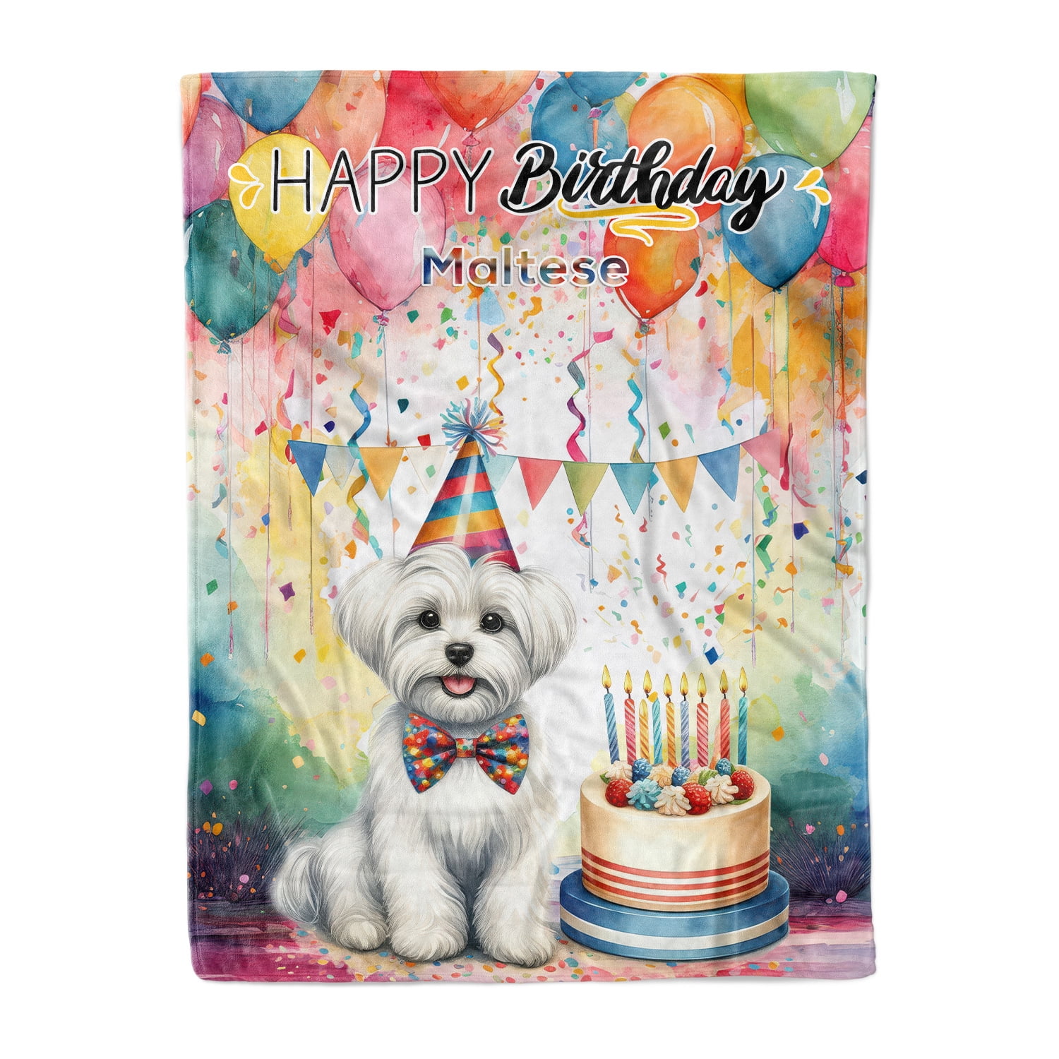 Happy Birthday to Maltese Kitten Party Balloons Cake Cozy Fleece ...